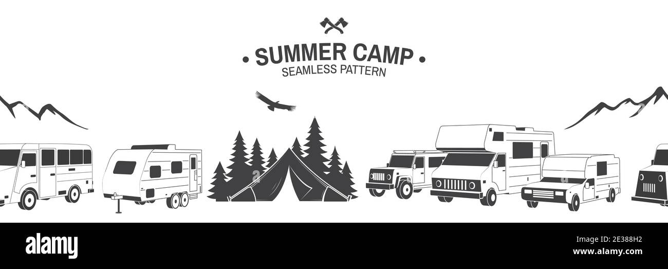 Summer camp seamless pattern. Vector. Outdoor adventure background for ...