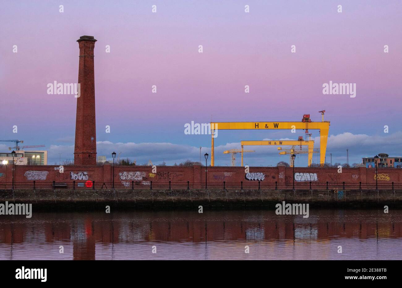 Sunset Over The Famous Samson And Goliath Gantry Cranes, belonging to ...