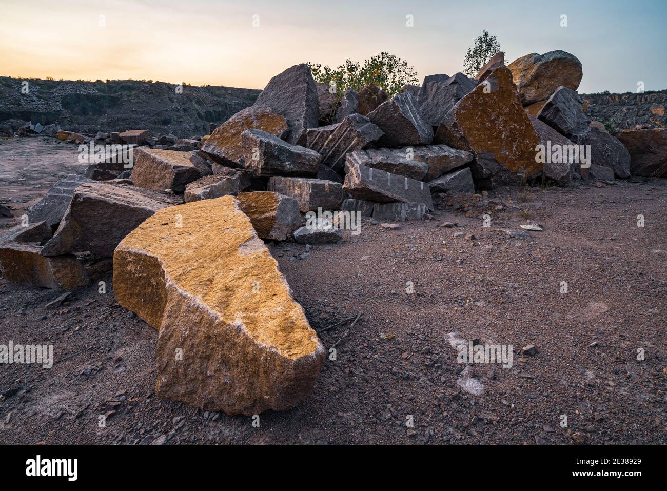 Large deposits of stone materials near a mining quarry Stock Photo - Alamy