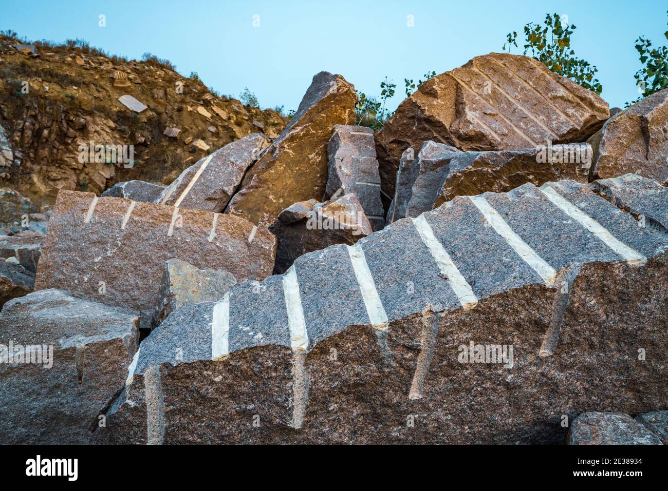 Large deposits of stone materials near a mining quarry Stock Photo - Alamy