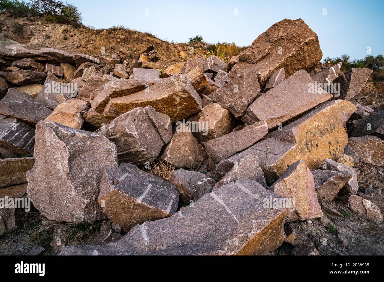 Large deposits of stone materials near a mining quarry Stock Photo - Alamy