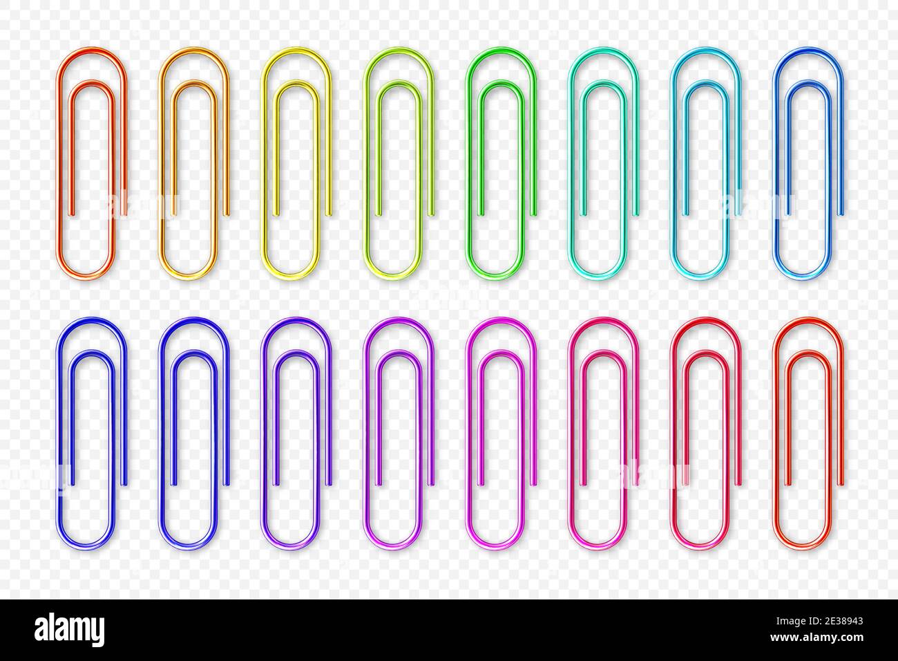Realistic colorful metal paper clips on checkered background. Page ...
