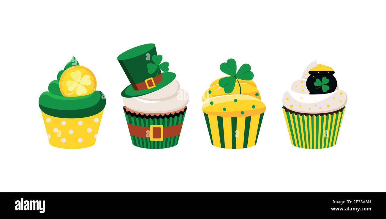 St Patrick cupcakes set isolated on white background Stock Vector Image ...