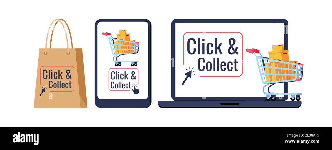Click and collect retail delivery set isolated on white background ...