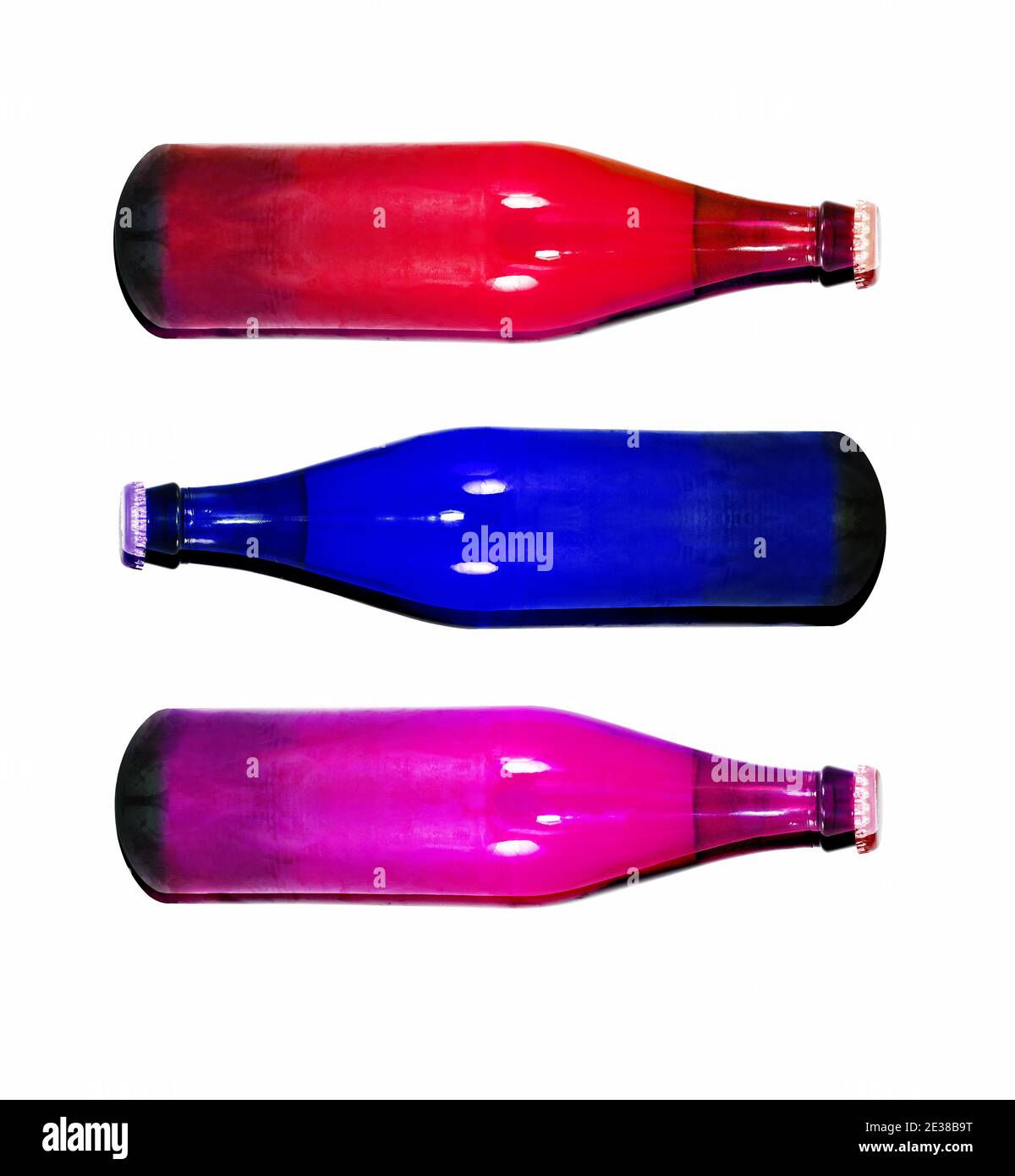 Photo bright colorful bottles on a white background. Advertising ...