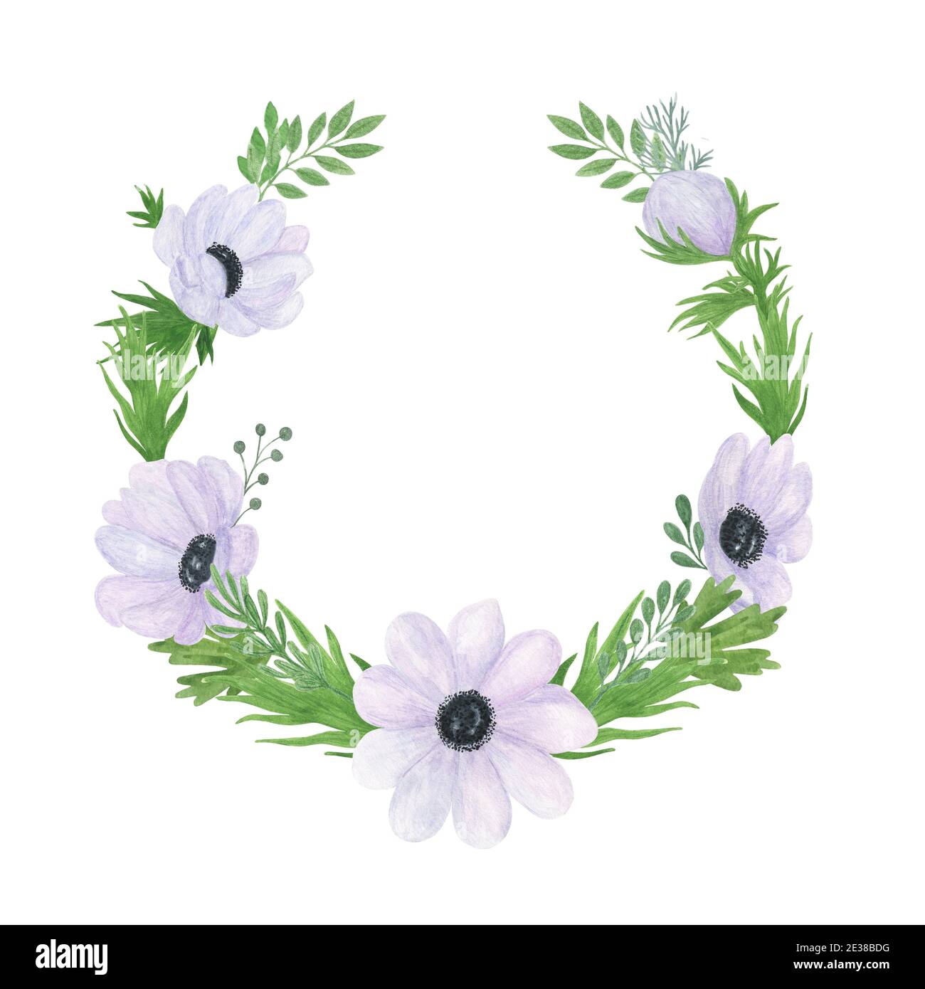 White anemone flower wreath watercolor floral arrangement for making ...