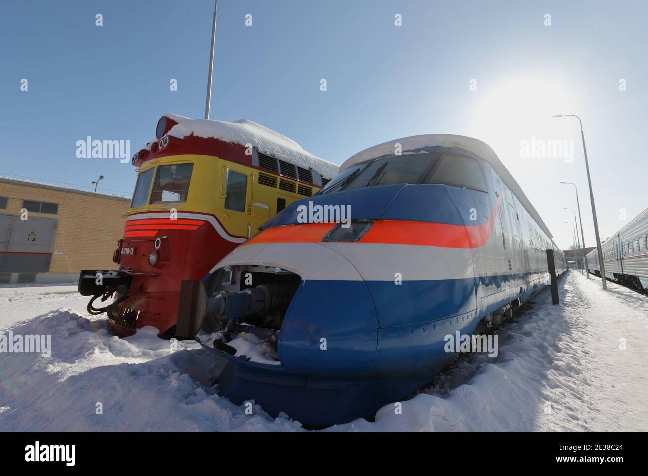 Trains in the Museum of Russian Railways in St. Petersburg, Russia ...