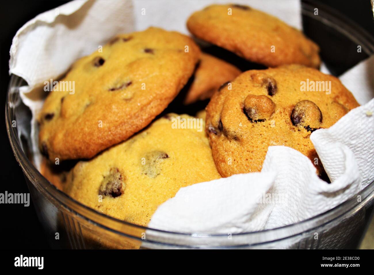 chewy chocolate chip soft cookies in a round container Stock Photo - Alamy
