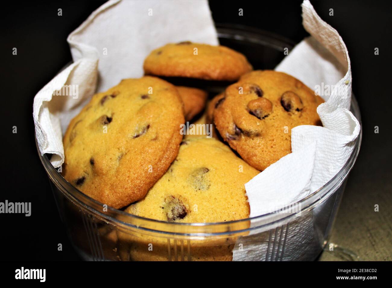 chewy chocolate chip soft cookies in a round container Stock Photo - Alamy