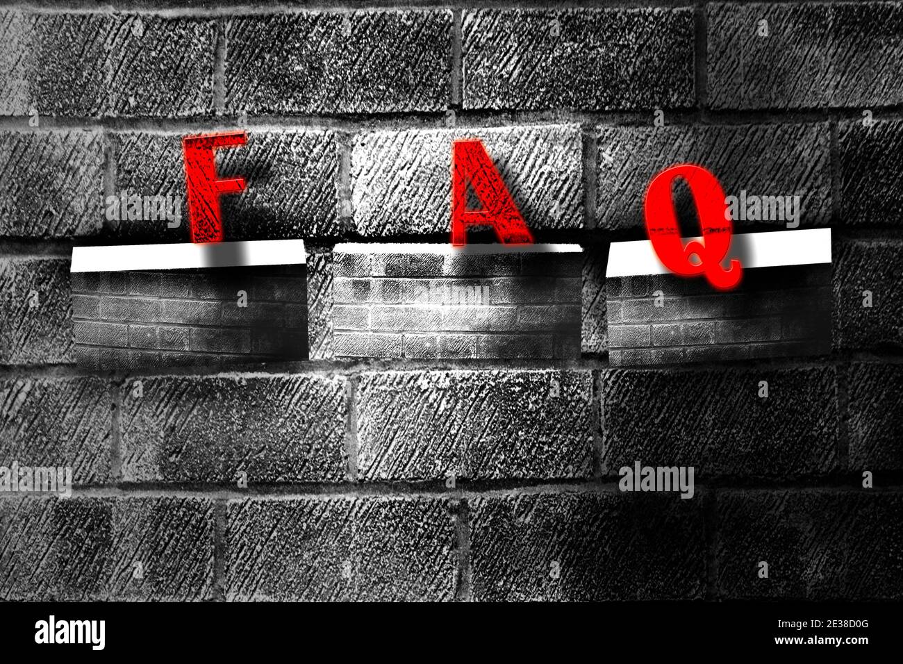 Brick wall with the word FAQ (frequently asked questions Stock Photo ...