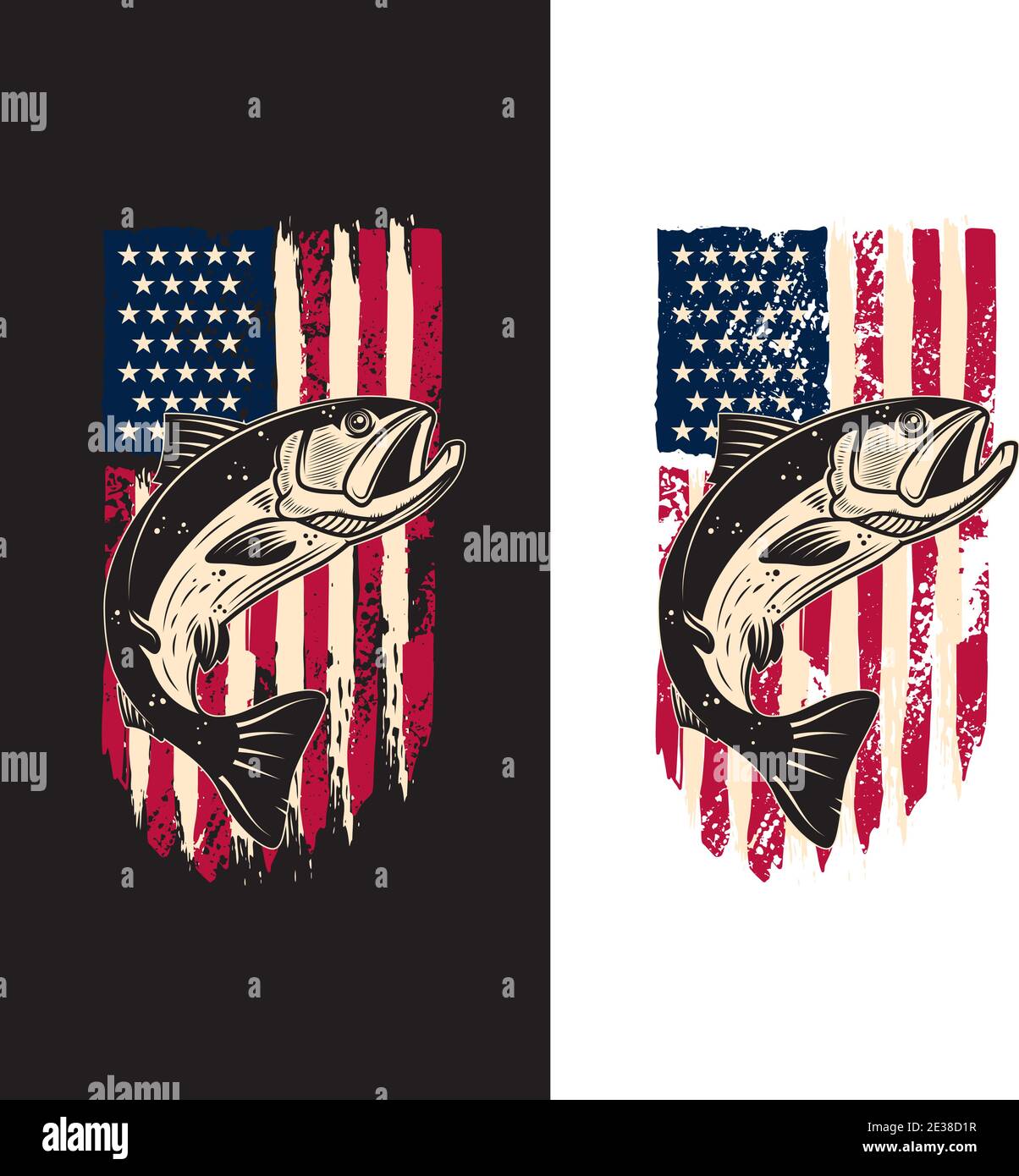 Illustration of salmon fish of background of usa flag in grunge style ...