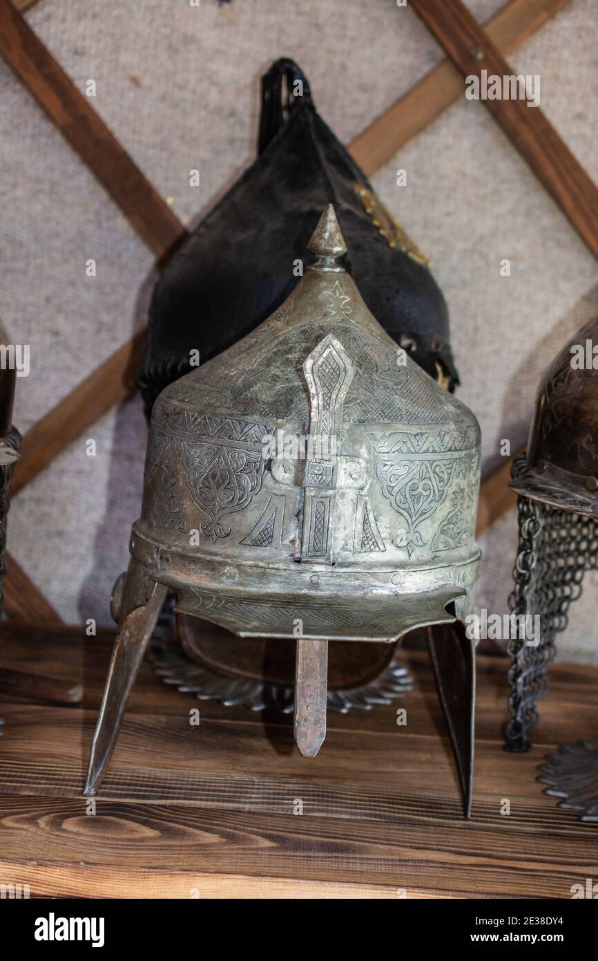 Decorative metal Helmets Of Warriors Of Turkish Ottoman empire Stock ...