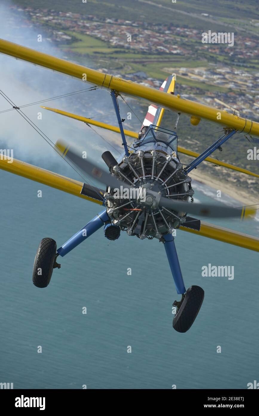 A 1940's Boeing N2S Stearman biplane in US Army colours, using display ...
