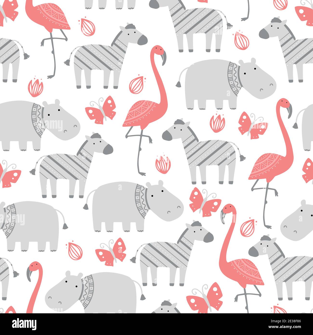 Seamless pattern with cute african zoo animals. Flat and simple design ...