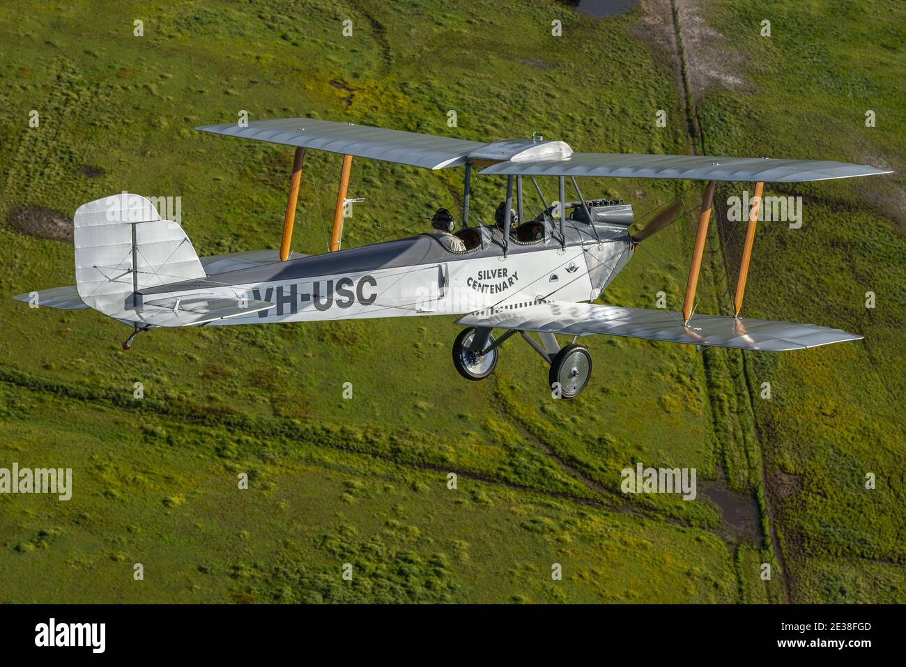 The one and only Silver Centenary 1930's biplane, here over Western ...