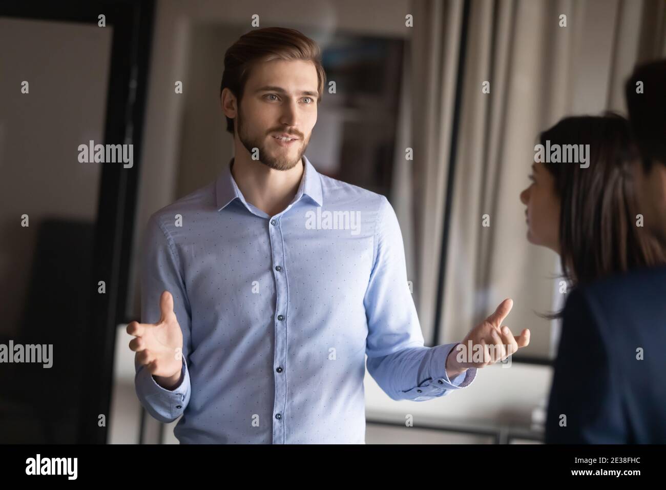 Diverse businessman businesswoman talking up hi-res stock photography ...