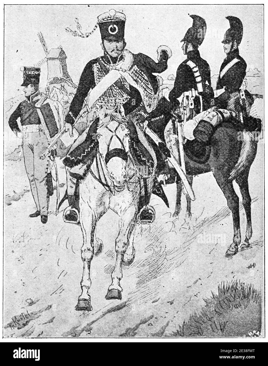 Russian troops (1807). Illustration of the 19th century. Germany. White ...