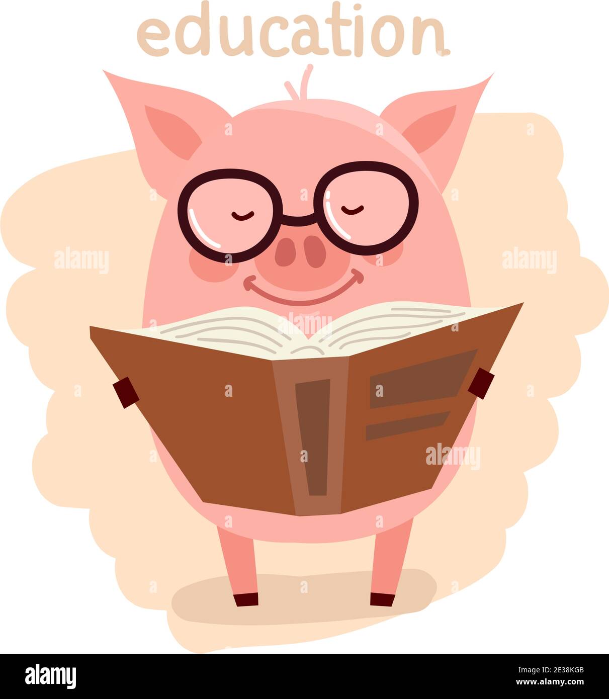 Back to school, vector cute pig wearing glasses, reading a book ...
