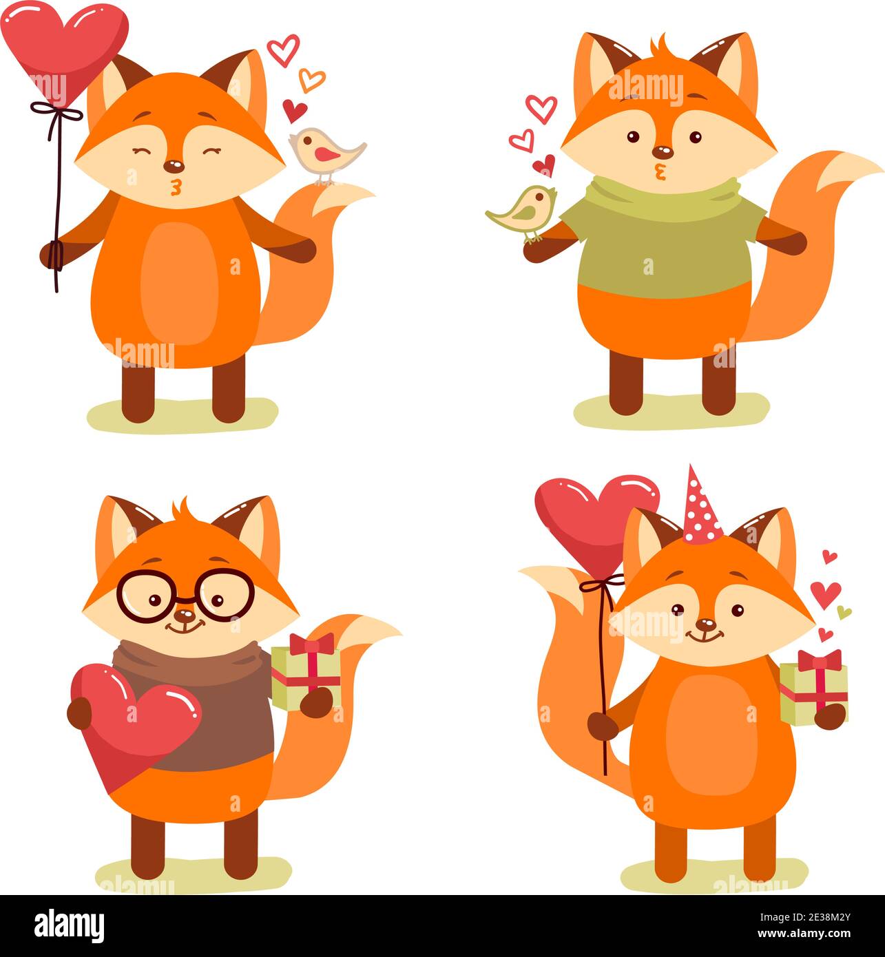 Vector set of cute cartoon lovely red fox. Vector illustration for web ...