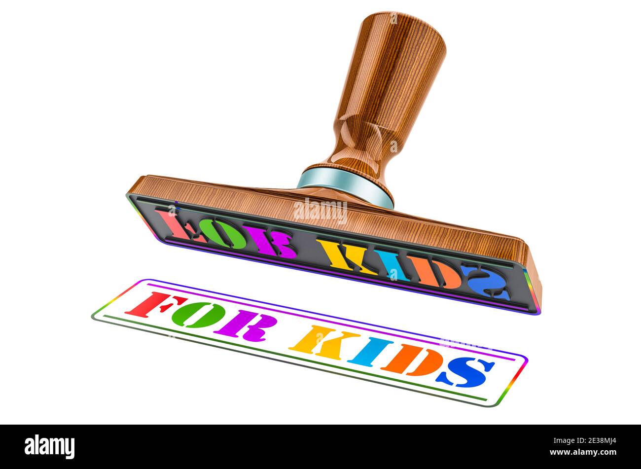 For kids stamp. Wooden stamper, seal with text for kids, 3D rendering ...