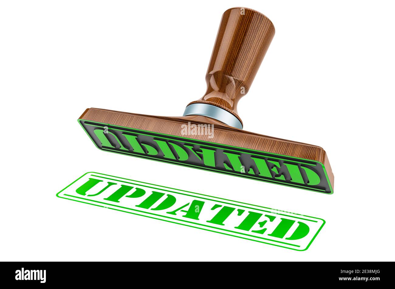 Updated stamp. Wooden stamper, seal with text updated, 3D rendering ...