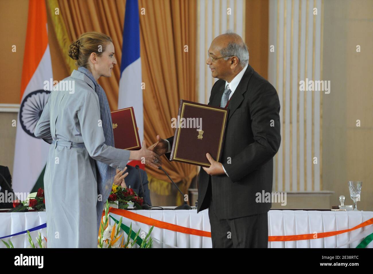 Nathalie Kosciusko-Morizet and Srikumar Banerjee are pictured during ...