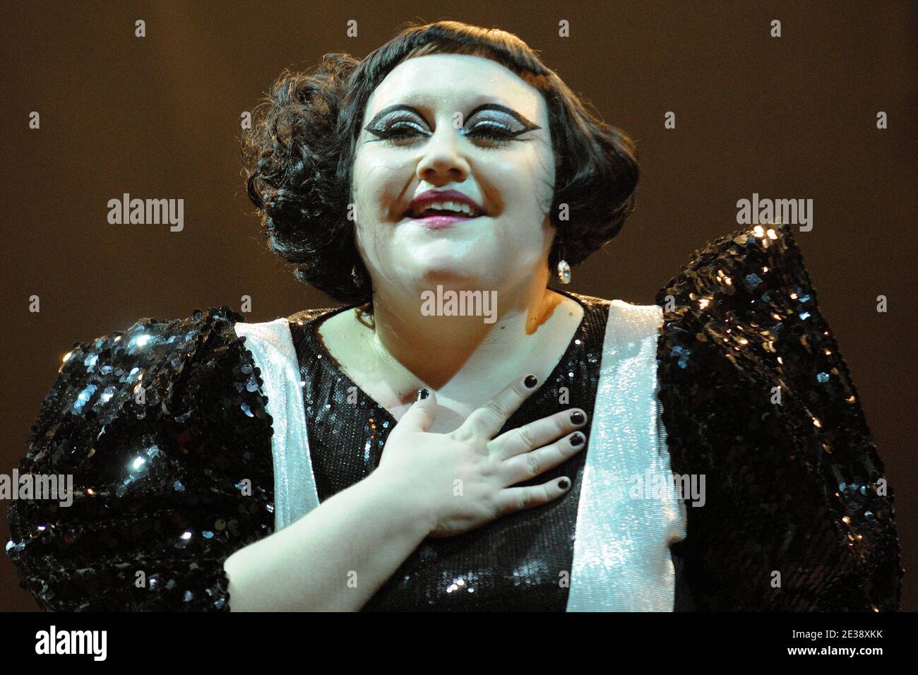 Gossip's lead singer Beth Ditto performs live on stage at Bercy stadium ...
