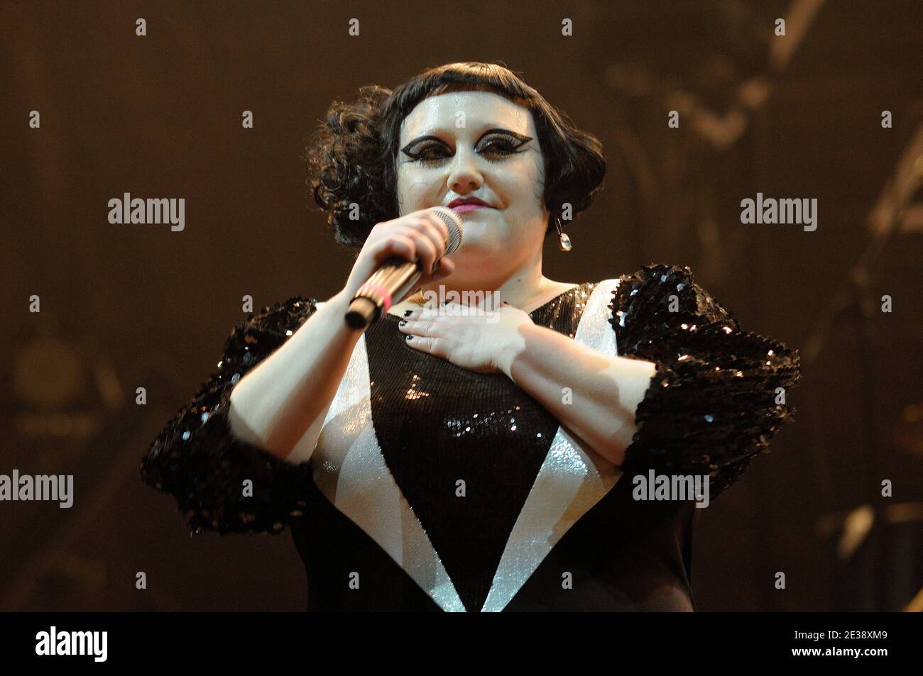 Gossip's lead singer Beth Ditto performs live on stage at Bercy stadium ...