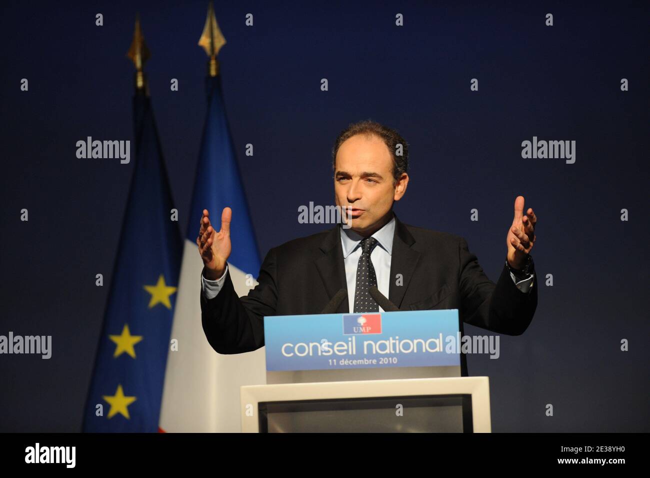 French secretary general of UMP Jean-Francois Cope delivers a speech ...