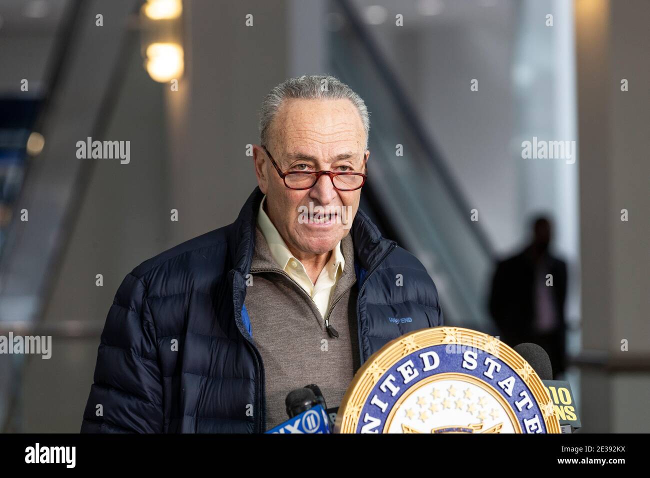 New York, NY - January 17, 2021: U. S. Senator Chuck Schumer speaks at ...