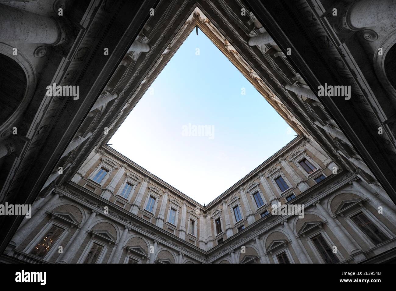 The cortile , the courtyard pictured at Palazzo Farnese in Rome, Italy ...