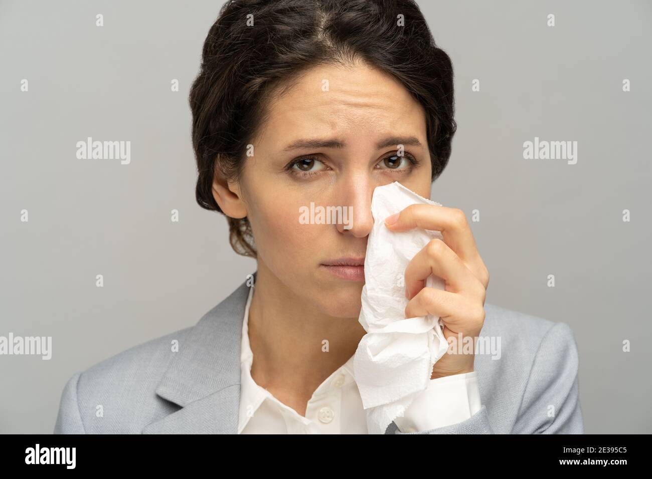 Sad crying frustrated business woman after being fired at work. Office ...