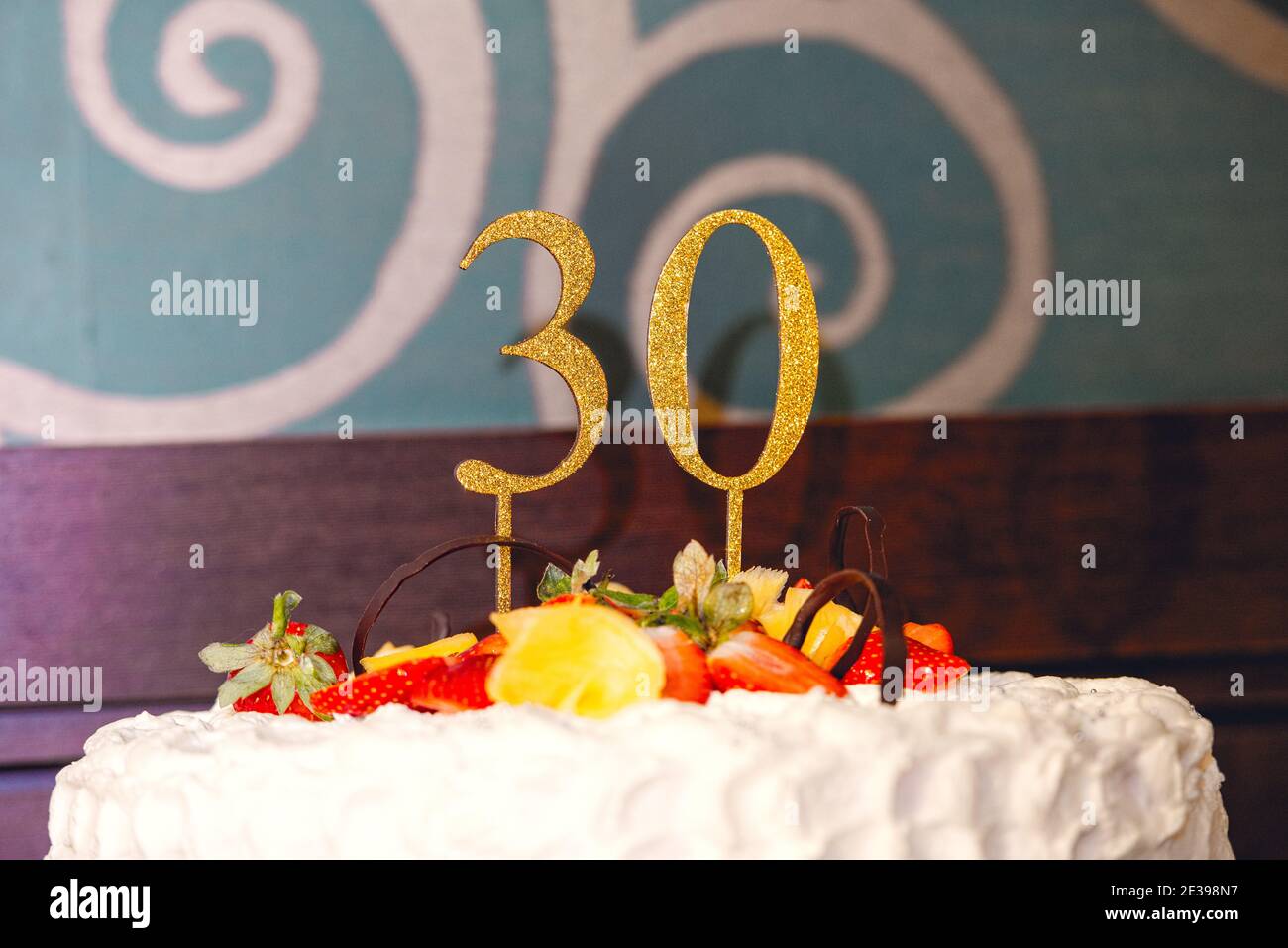 Birthday cake 30 years with fruits and glitter Stock Photo - Alamy