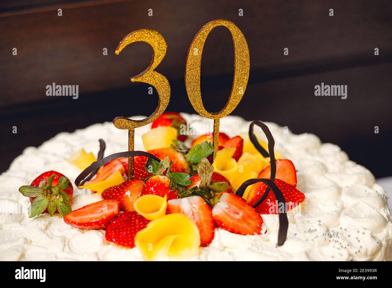 Birthday cake 30 years with fruits and glitter Stock Photo - Alamy