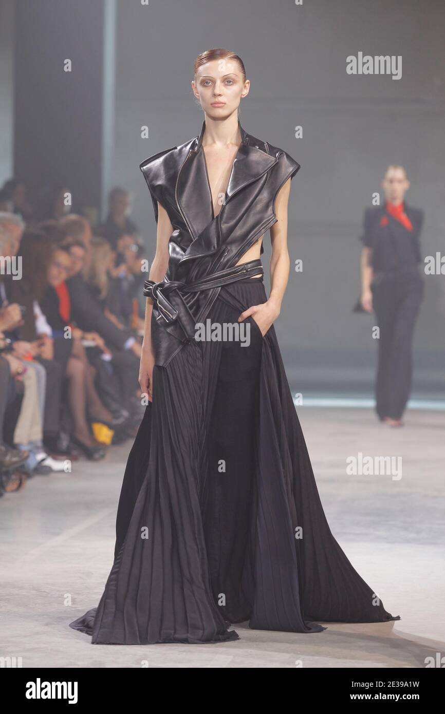 A model displays a creation by designer Haider Ackermann for his spring ...