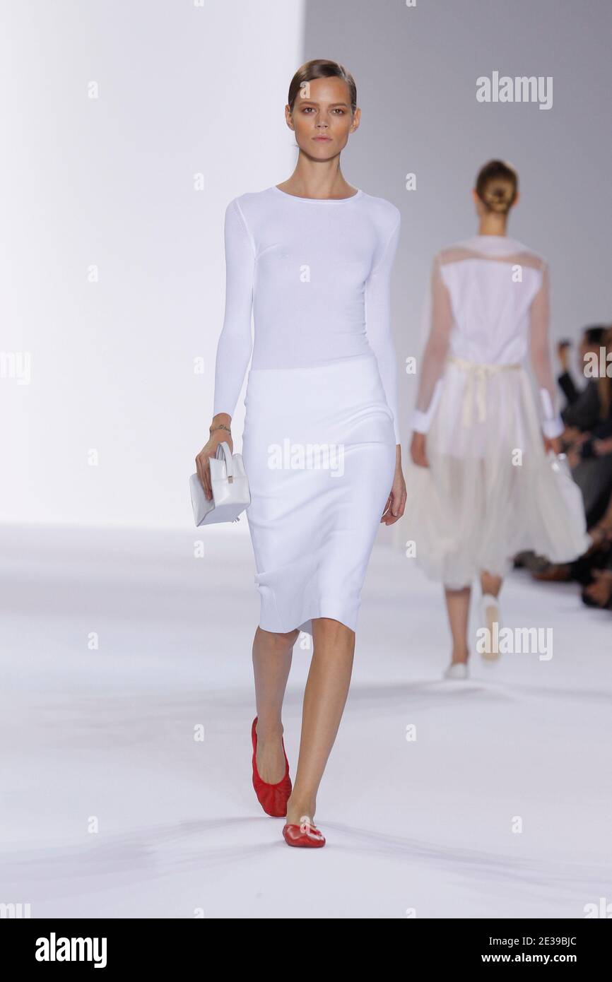 Freja Beha Erichsen displays a creation by designer Hannah McGibbon for ...