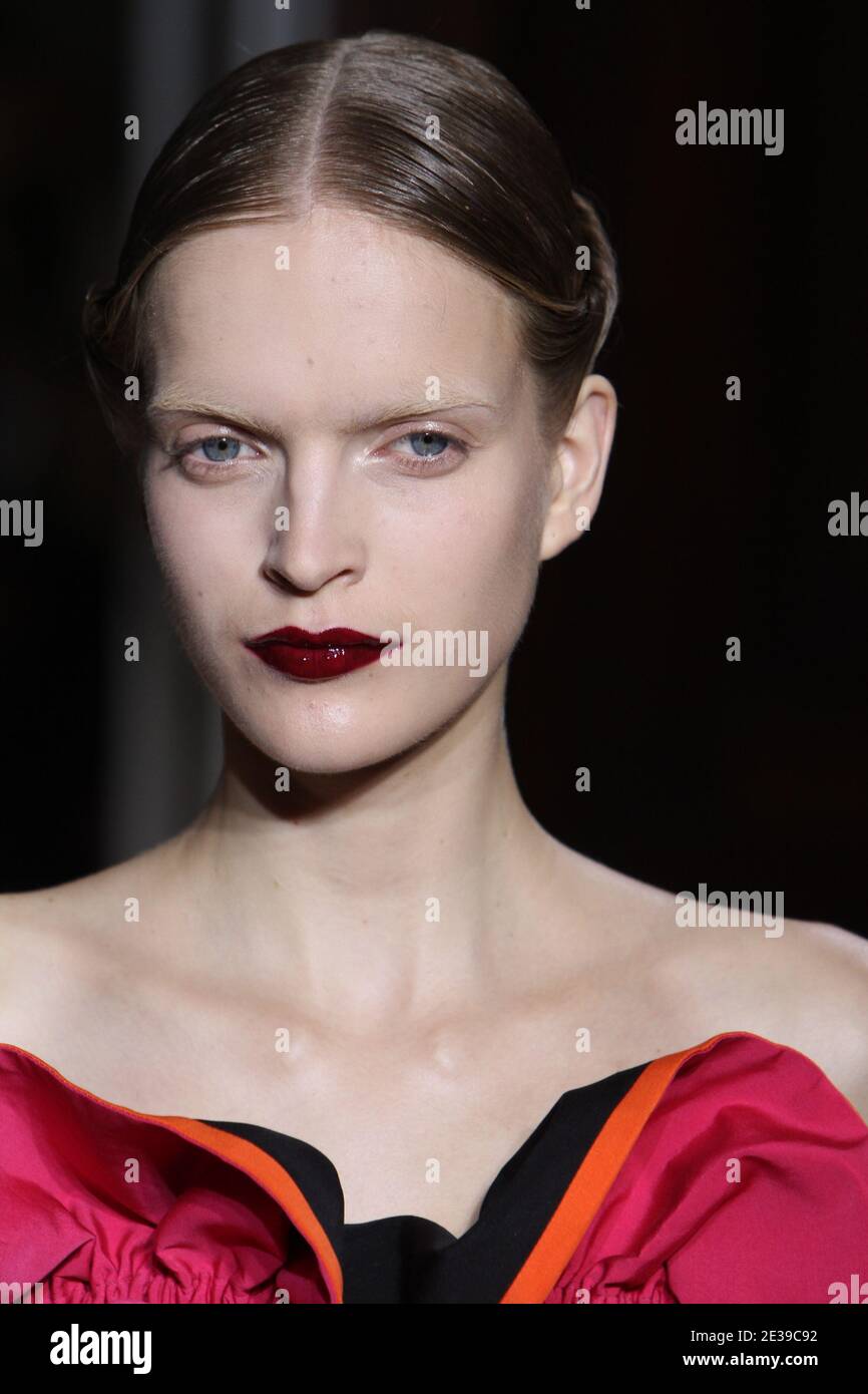 A model displays a creation by designer Stephano Pilati for Yves Saint ...