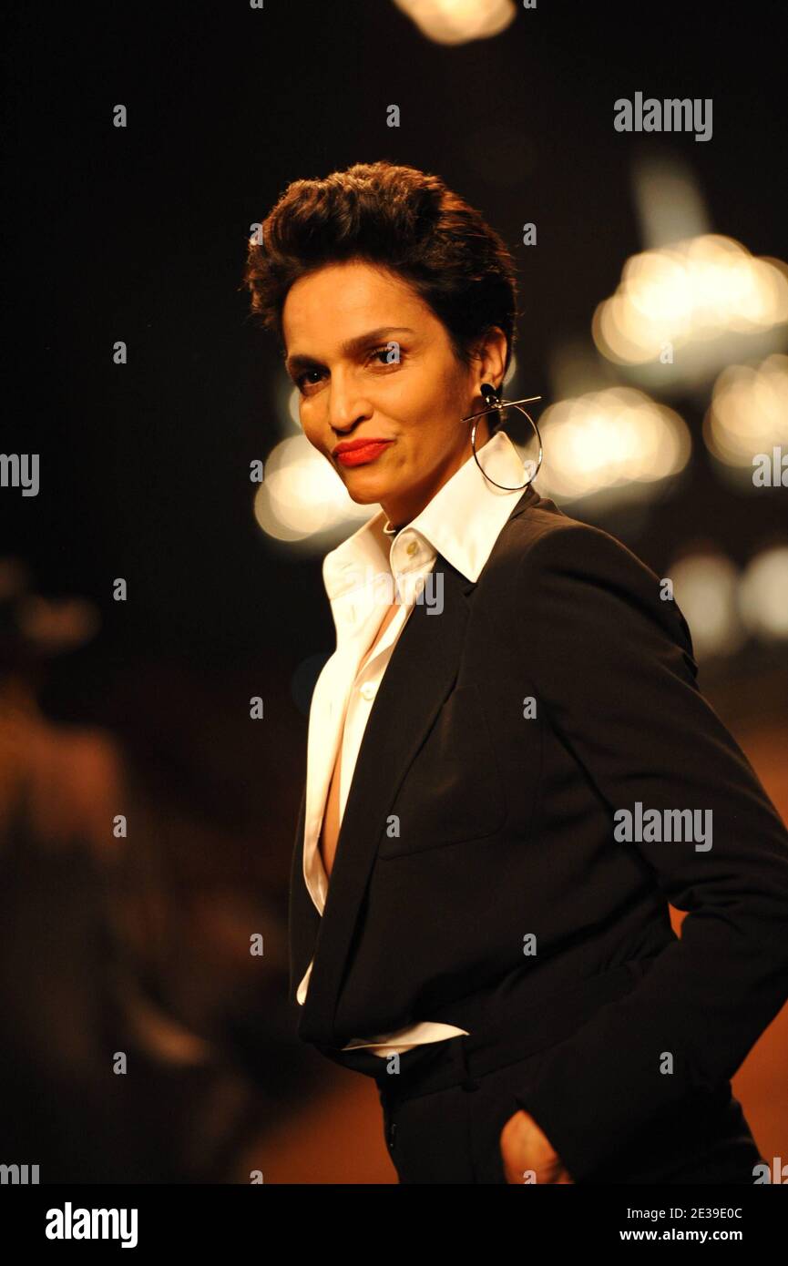 Famous model Farida Khelfa walks the runway during his presentation for ...