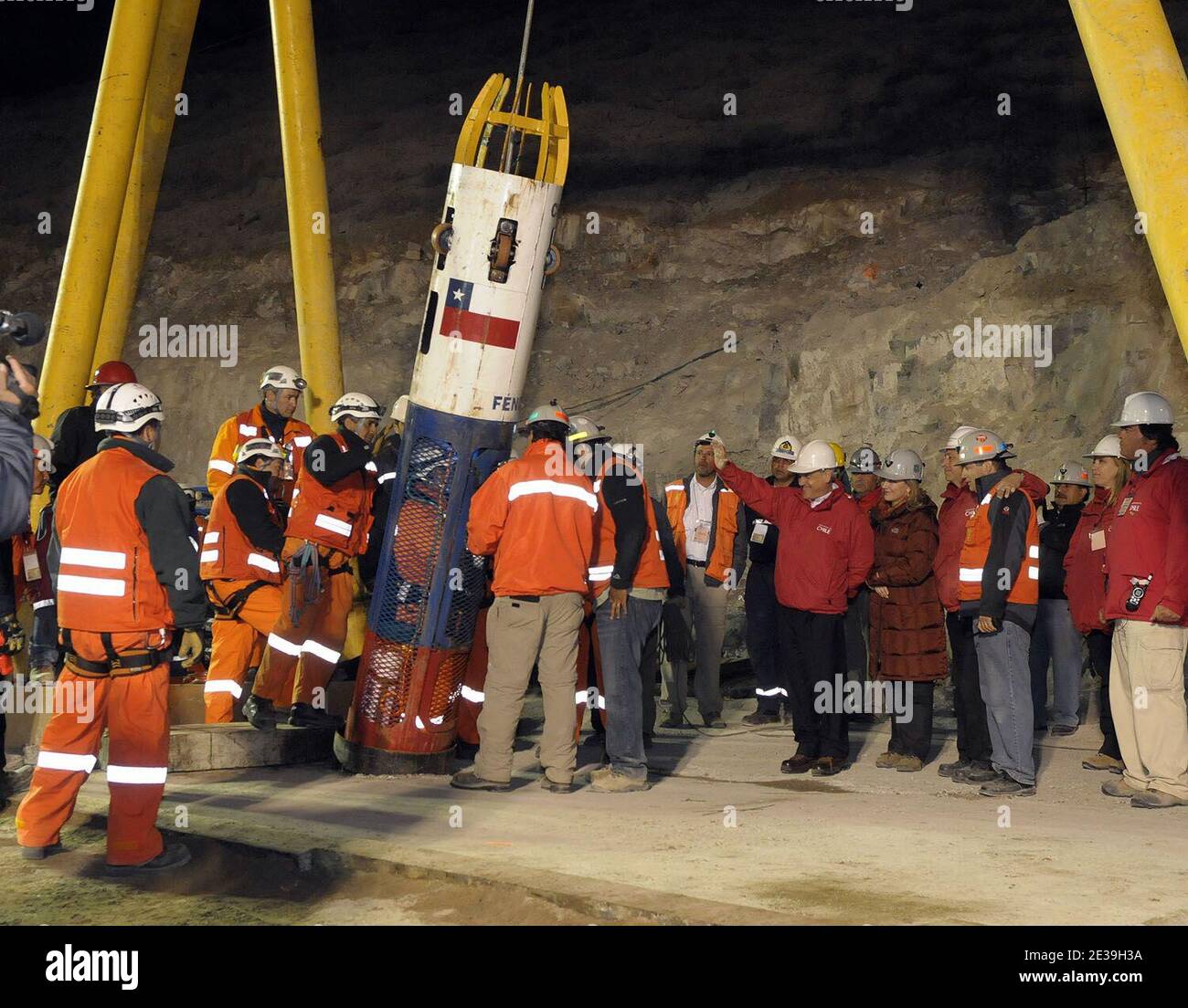 The capsule carries Manuel Gonzalez a rescue specialist from Codelco in ...