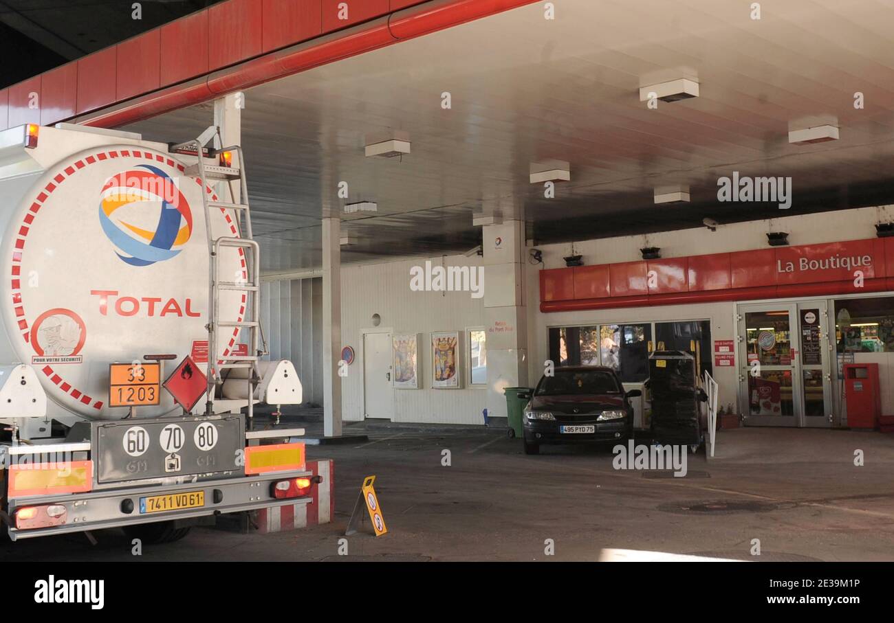 Illustration of gasoline station in Paris, France on October 18, 2010 ...