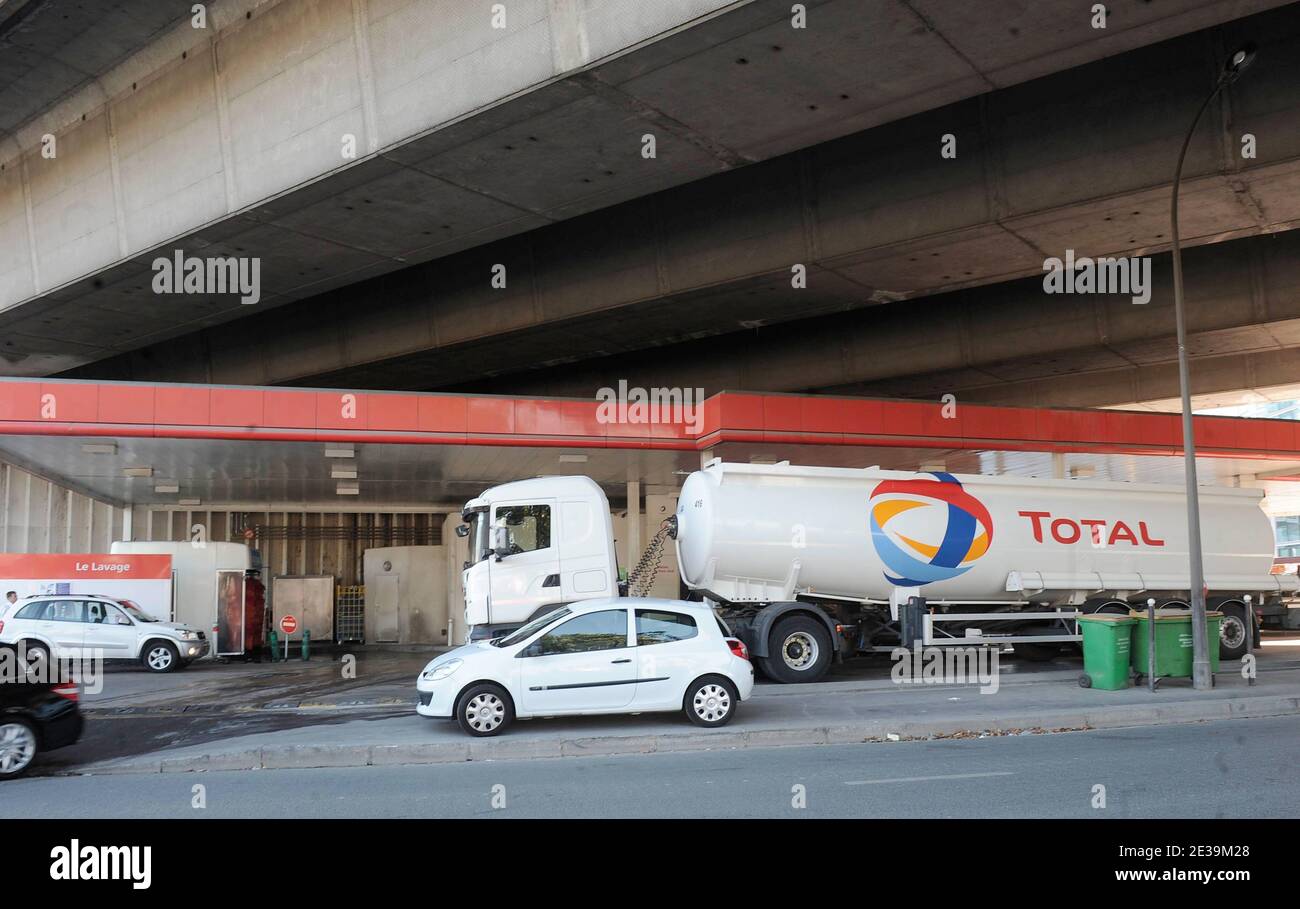 Illustration of gasoline station in Paris, France on October 18, 2010 ...