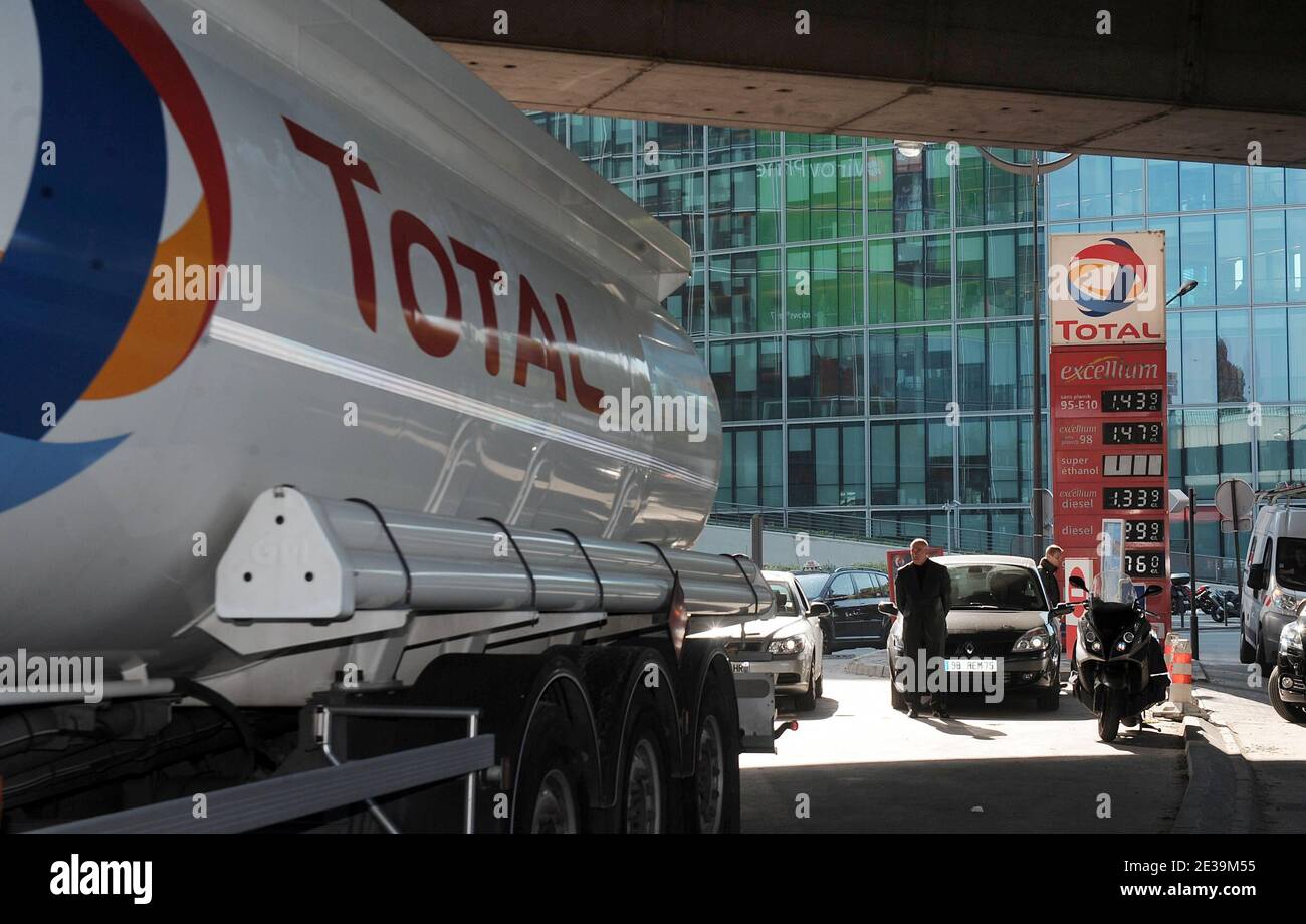 Illustration of gasoline station in Paris, France on October 18, 2010 ...