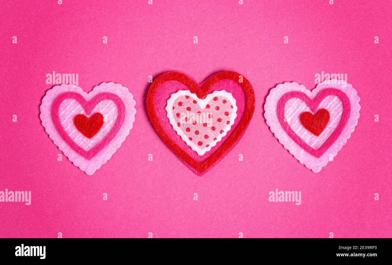 Simple Background with Felt Love Hearts on a Pink Background Stock ...