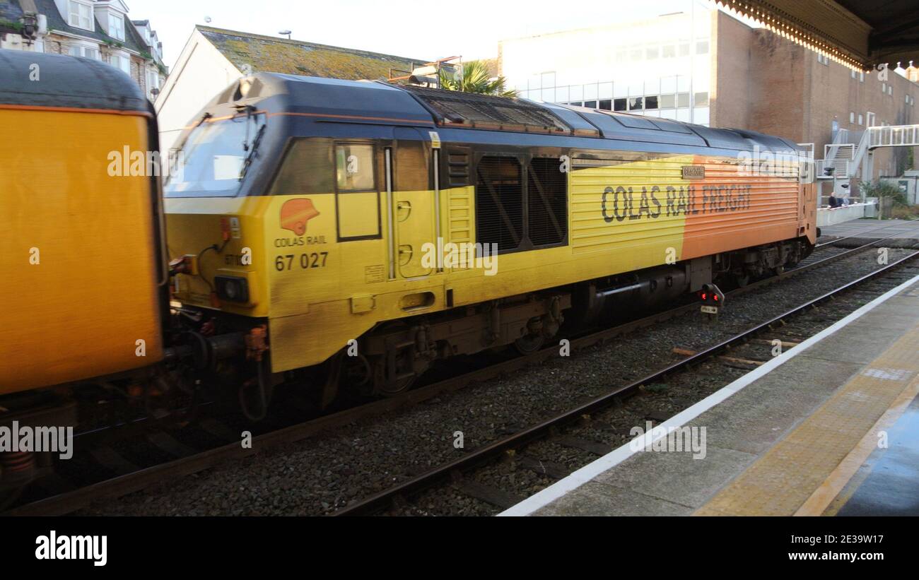 A Network Rail Line Inspection Train pulled by two Colas Rail diesel ...