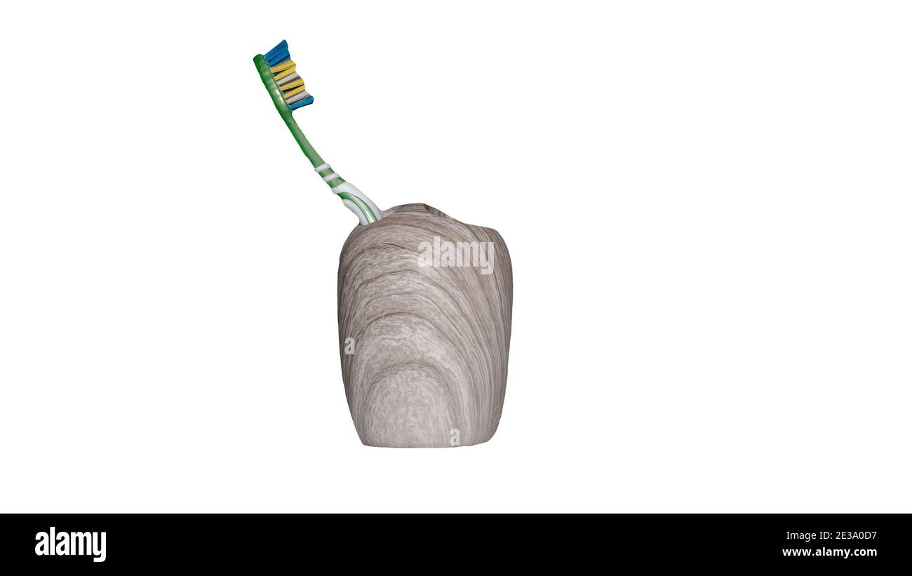 Toothbrush in a case isolated on a white background. Green toothbrush ...