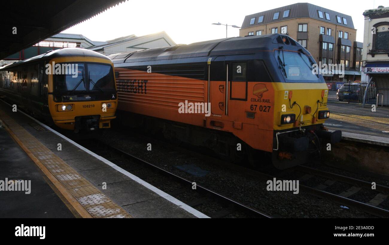 A Network Rail Line Inspection Train pulled by two Colas Rail diesel ...