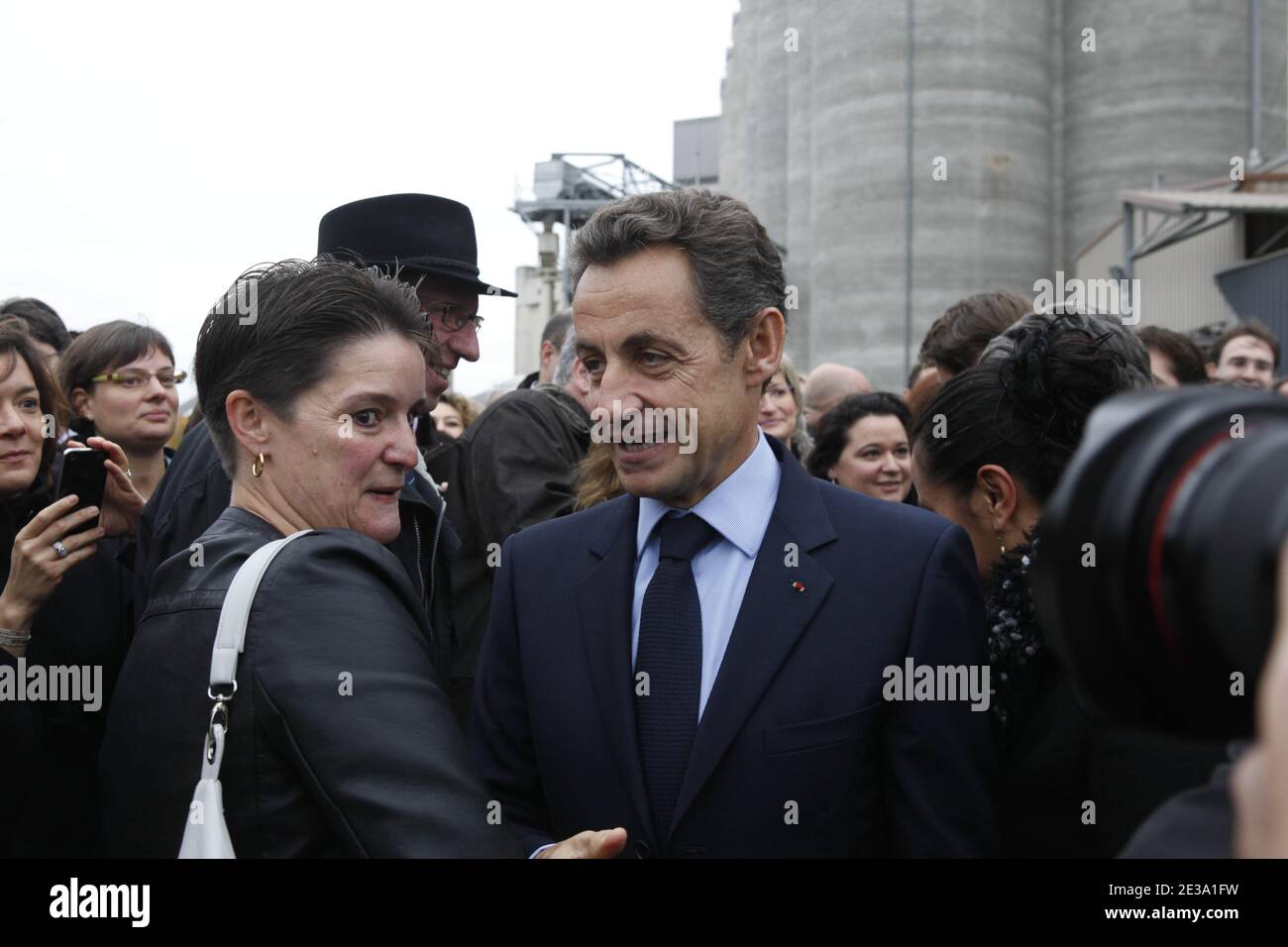 French President Nicolas Sarkozy visits Soufflet company in Nogent-sur ...