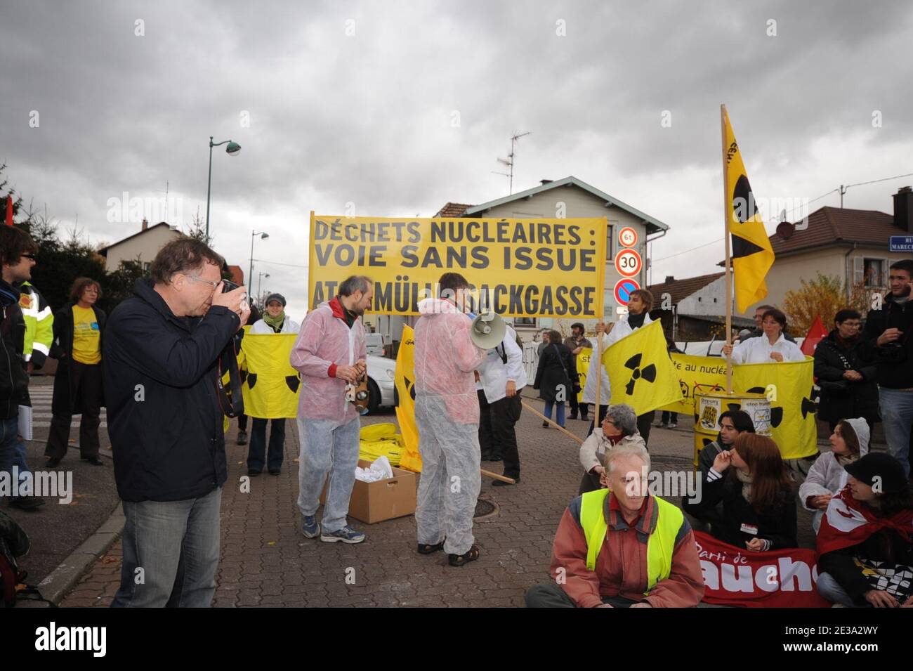 Anti-nuclear protesters demonstrate against a shipment of highly ...