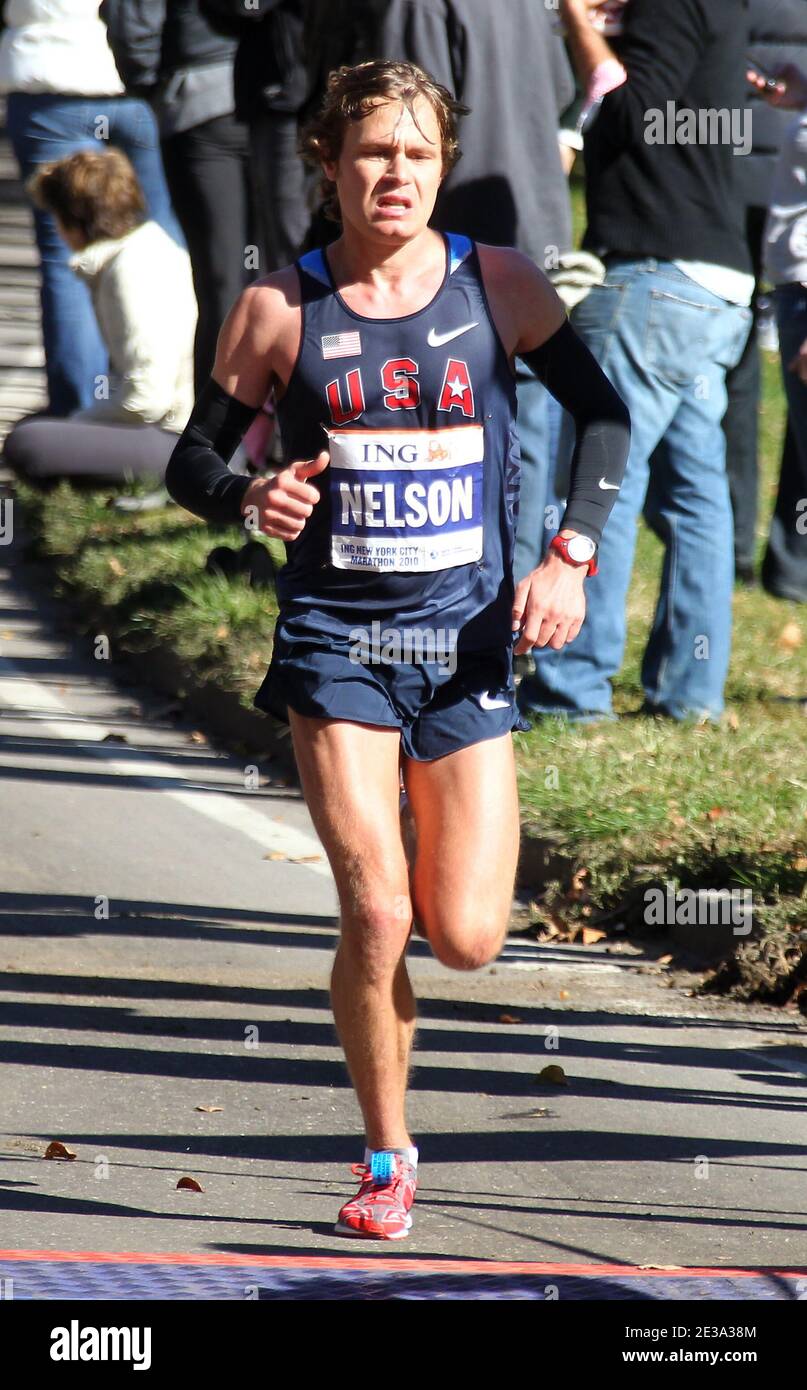 Tim Nelson of US runs in Central Park during The New York City Marathon ...