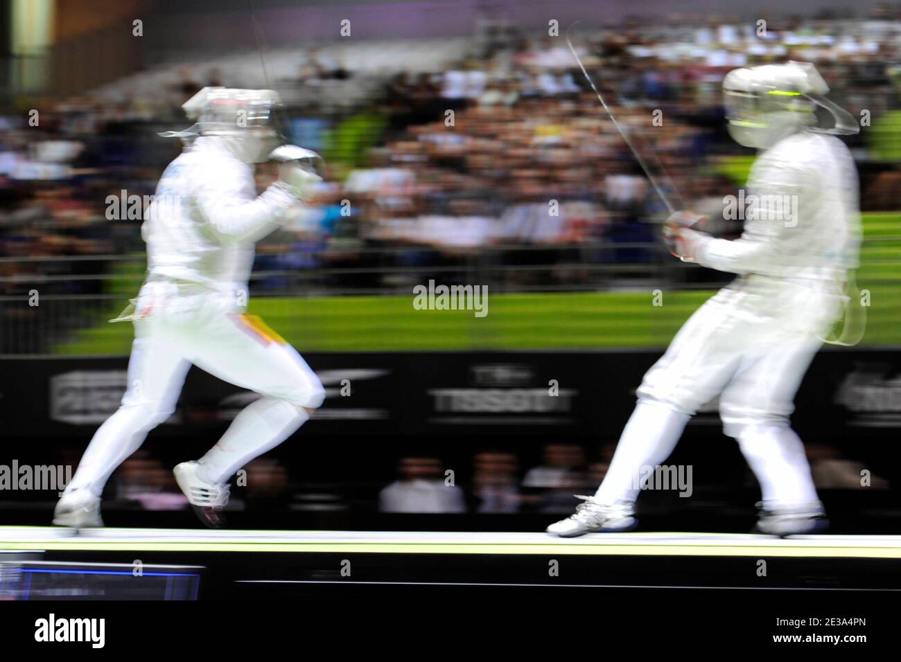 Illustration in the team saber event at the Fencing World Championships ...